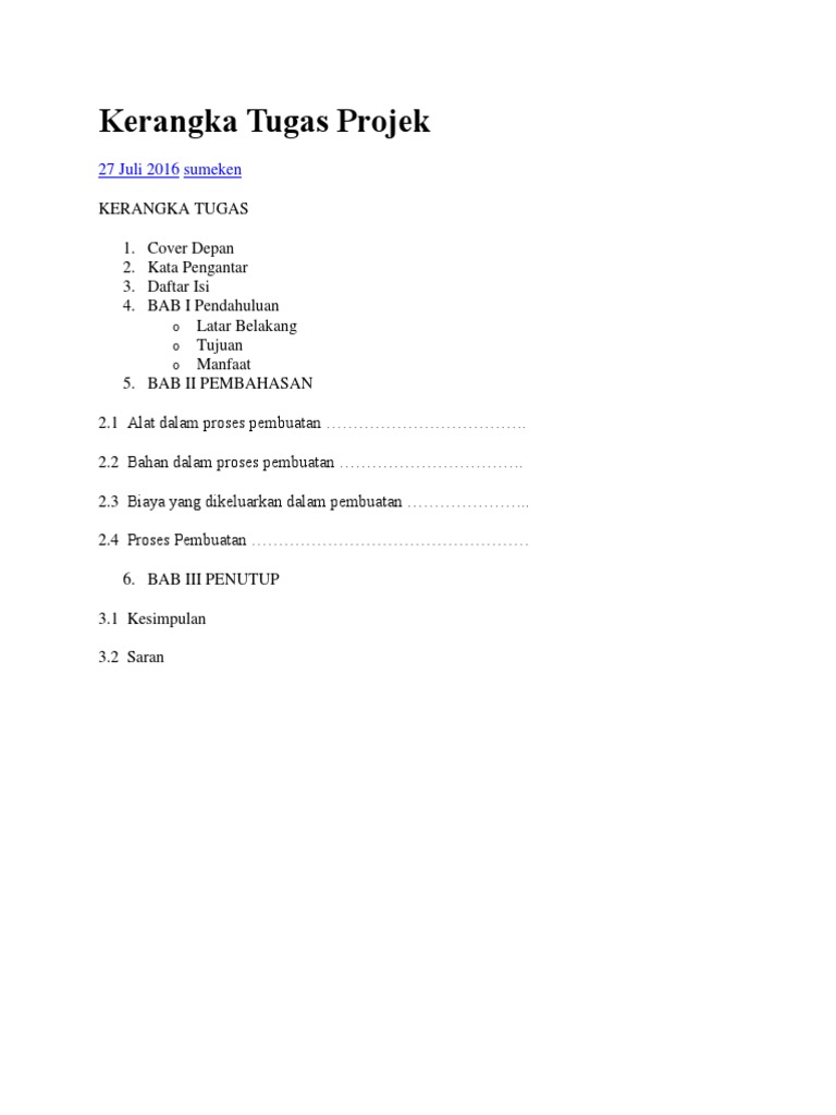 Kerangka Tugas Projek | PDF