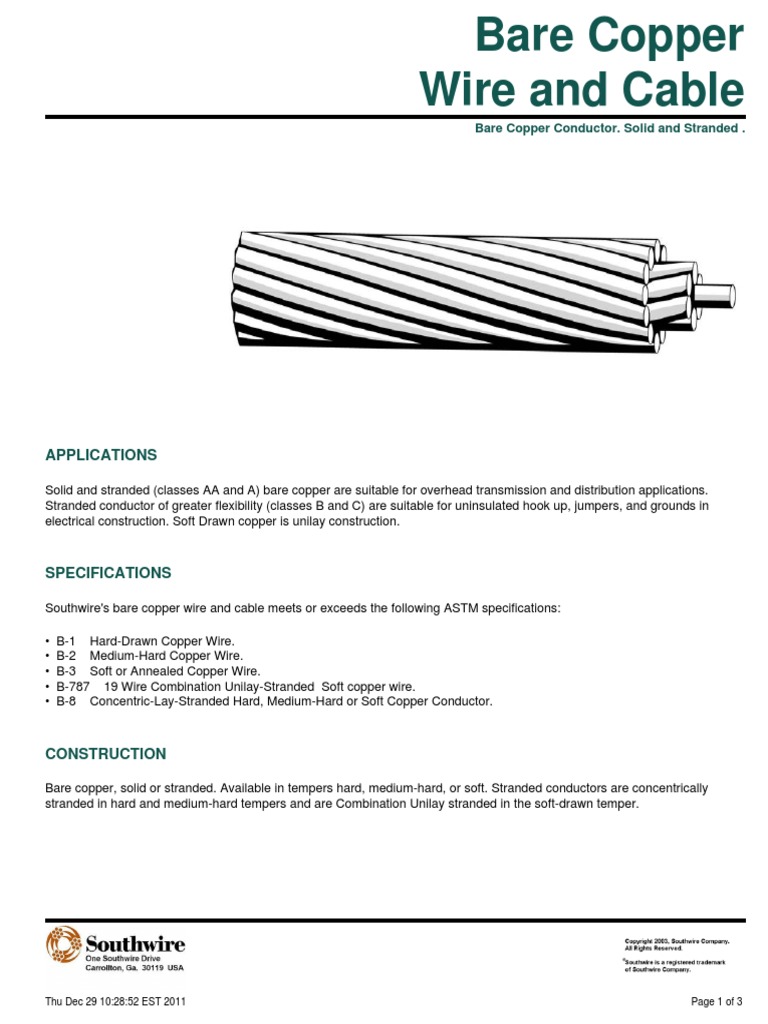 Bare Copper Spec Sheet | PDF | Electrical Conductor | Wire