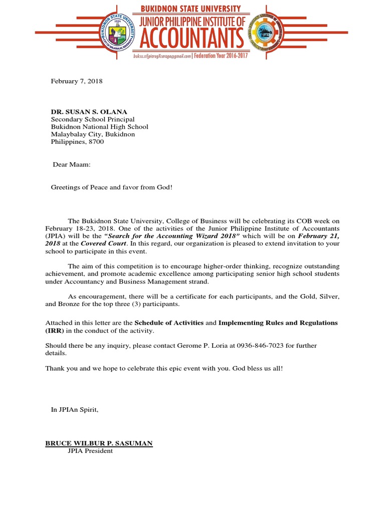 Interschool Invitation Letter | PDF