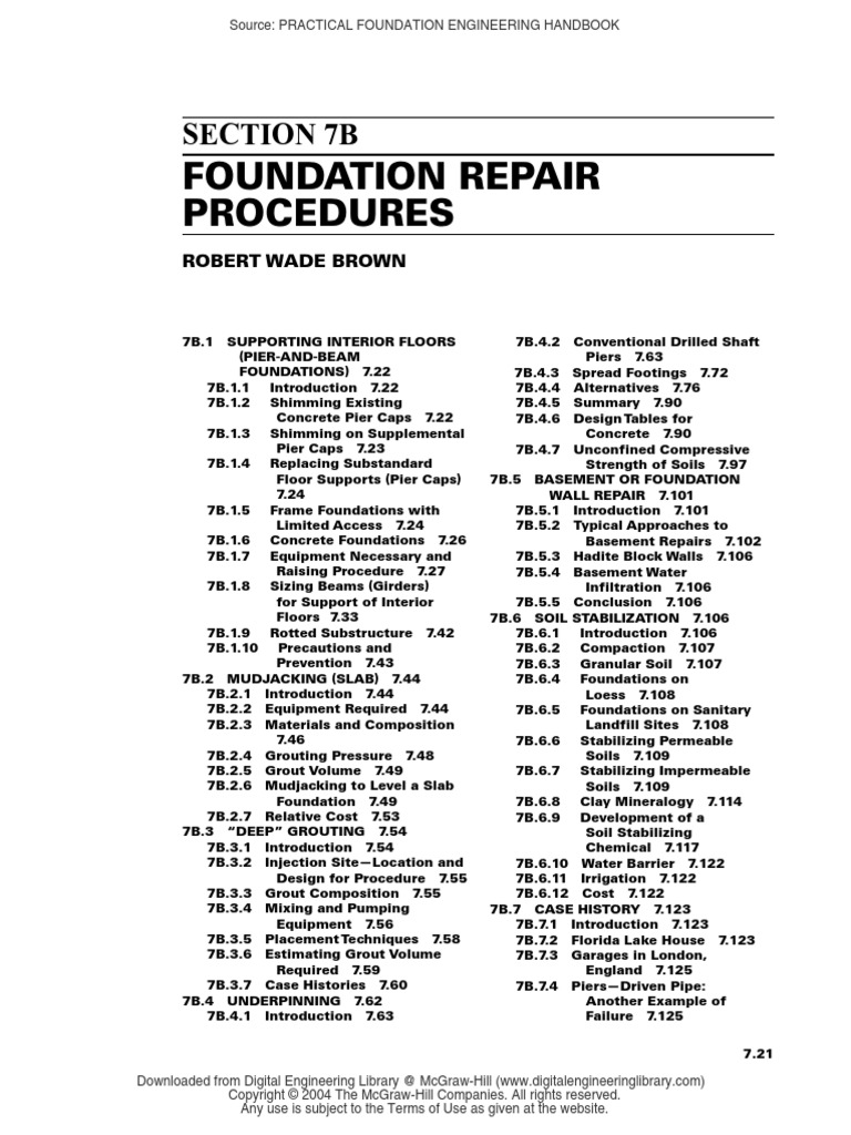 Foundation Repair Proceedures | PDF | Basement | Precast Concrete