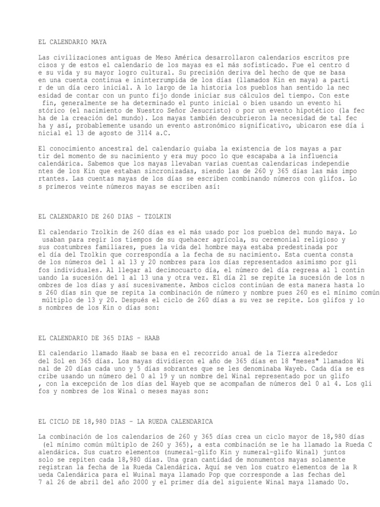 Calendario Maya: Estructura y Significado | PDF | Civilización maya ...