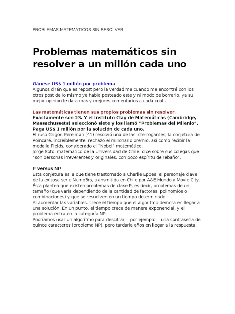 Problemas Matemáticos Sin Resolver | PDF | Geometría | Enseñanza de ...