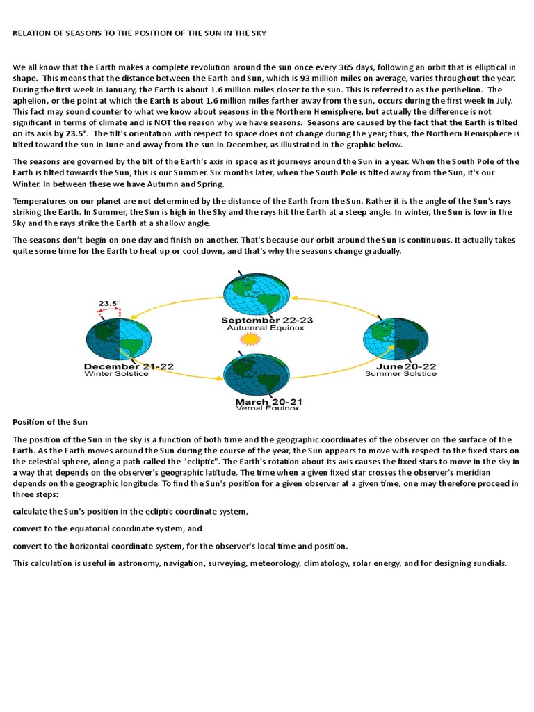 Relation of Seasons To The Position of The Sun in The Sky | PDF | Earth ...