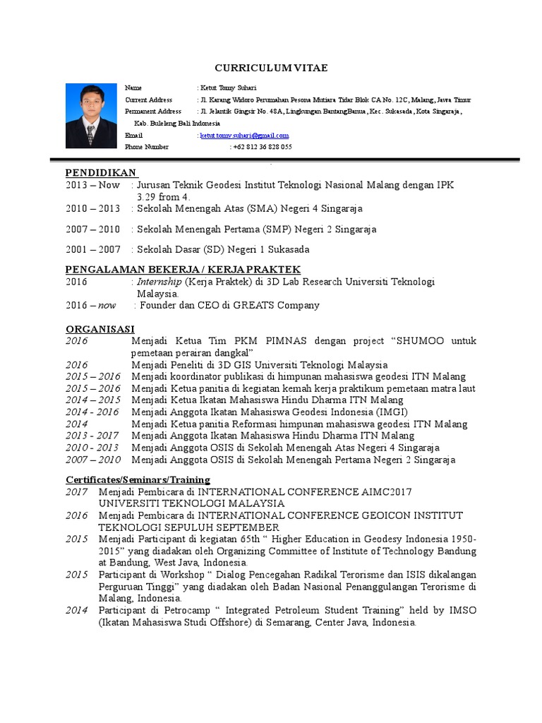 Curriculum Vitae Tomy Indo | PDF