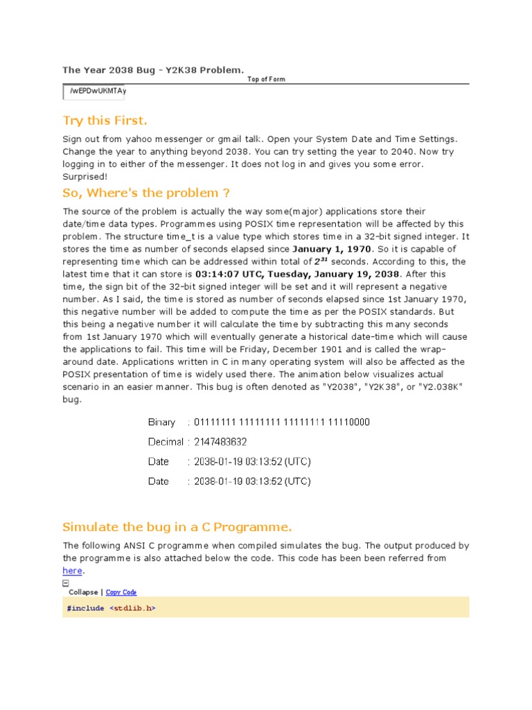 Try This First.: The Year 2038 Bug - Y2K38 Problem | PDF | Computer ...