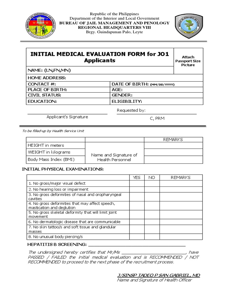 Initial Medical Eval Form | PDF