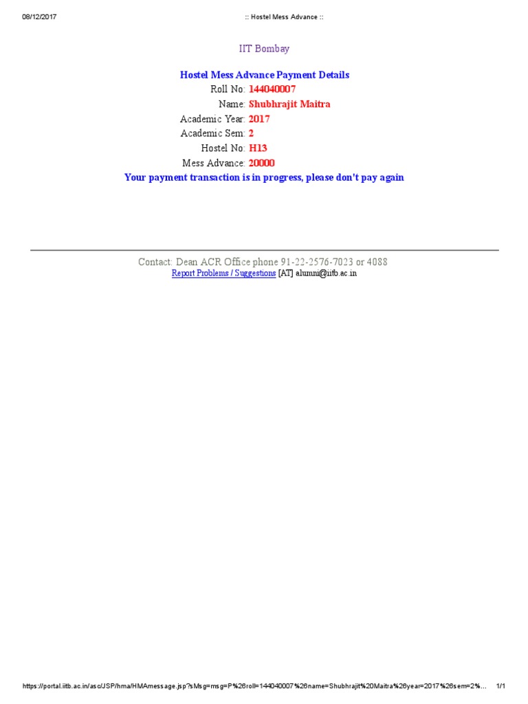 Hostel Mess Advance | PDF