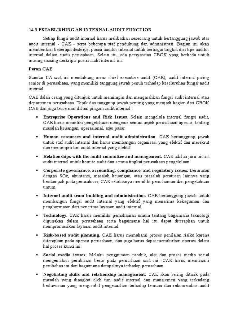 Peran dan Tanggung Jawab CAE Audit Internal | PDF | Karier ...