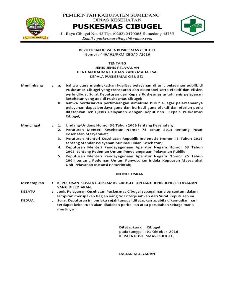 SK Jenis-Jenis Pelayanan | PDF