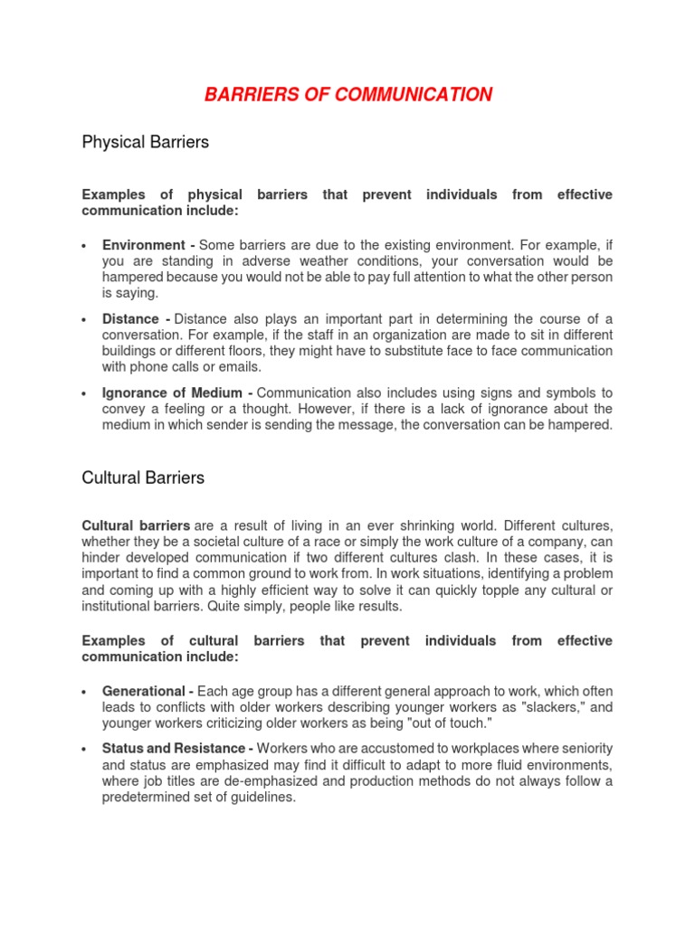 Types of Communication Barriers Explained | PDF | Gender Role ...