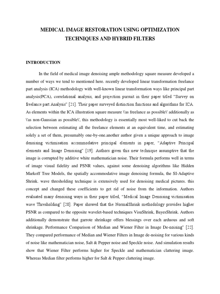 Medical Image Restoration Using Optimization Techniques and Hybrid ...