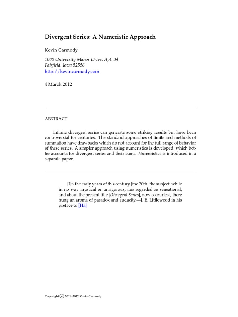 Divergent Series | PDF | Series (Mathematics) | Prime Number