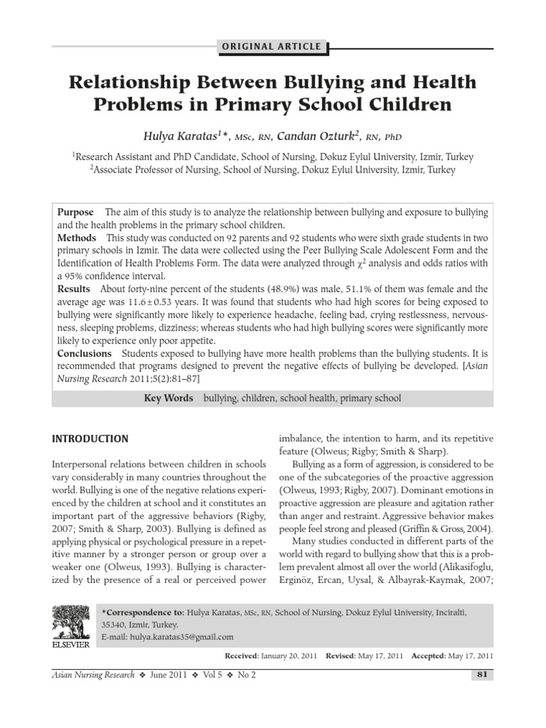 Relationship Between Bullying and Health Problems in Primary School ...