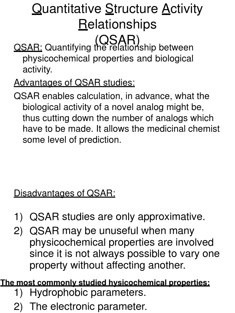 qsar ppt | Quantitative Structure–Activity Relationship | Organic Chemistry