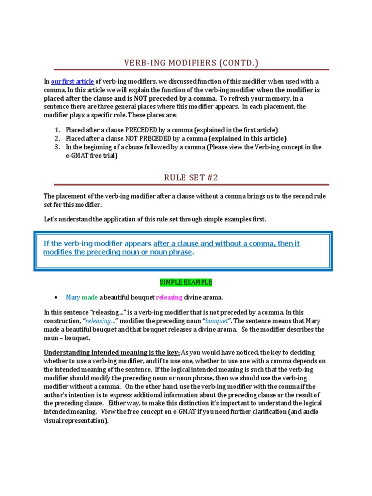 27.verb-Ing Modifier - V2 PDF | PDF | Comma | Sentence (Linguistics)