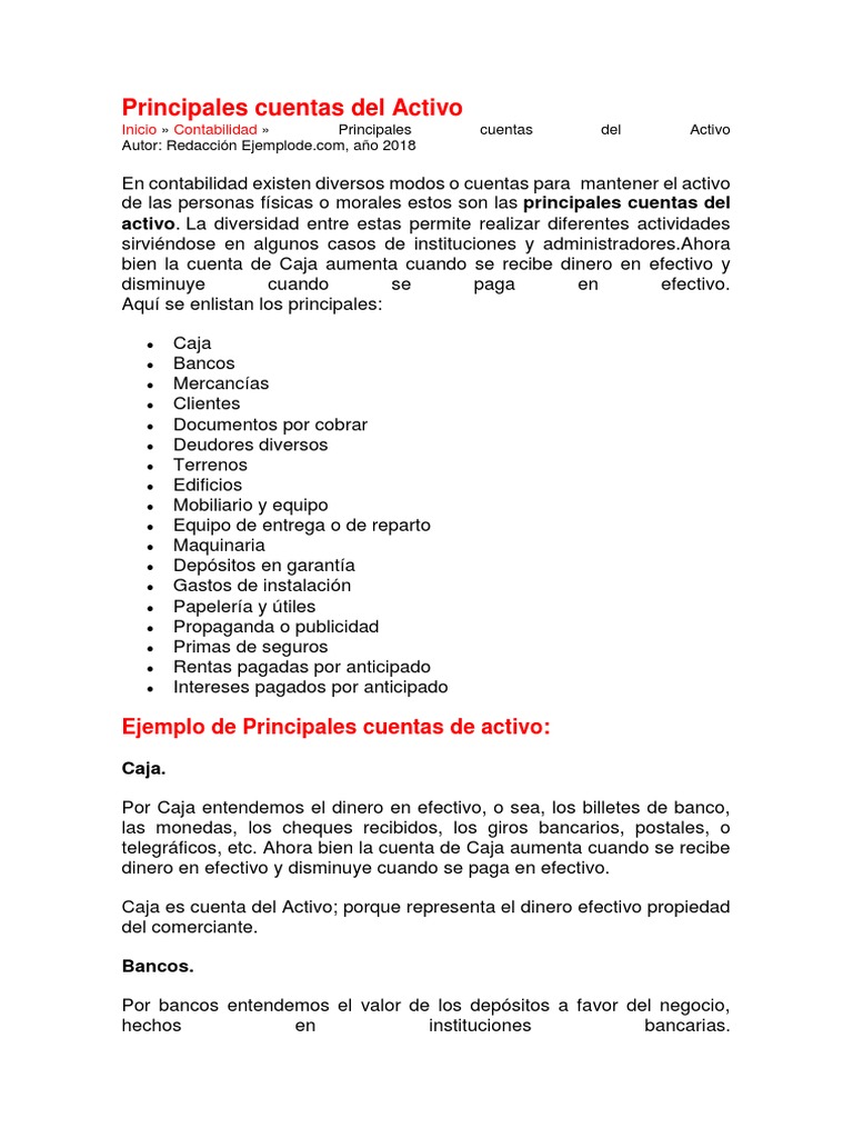 Principales Cuentas Del Activo | Bancos | Impuestos
