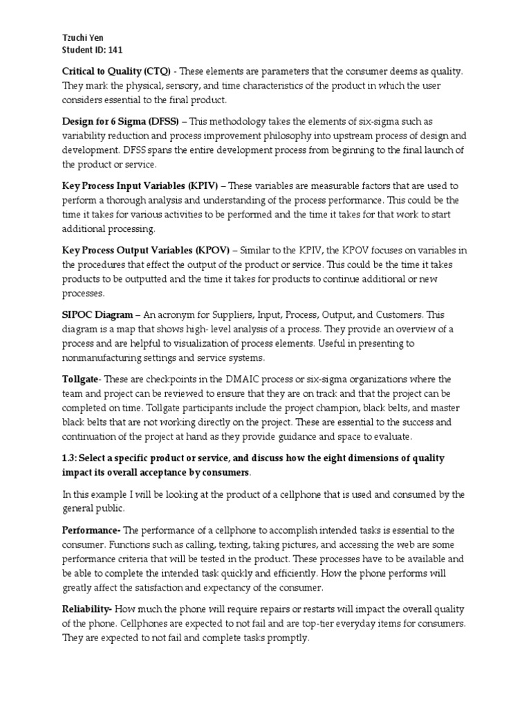 Critical To Quality | PDF | Design For Six Sigma | Quality Assurance