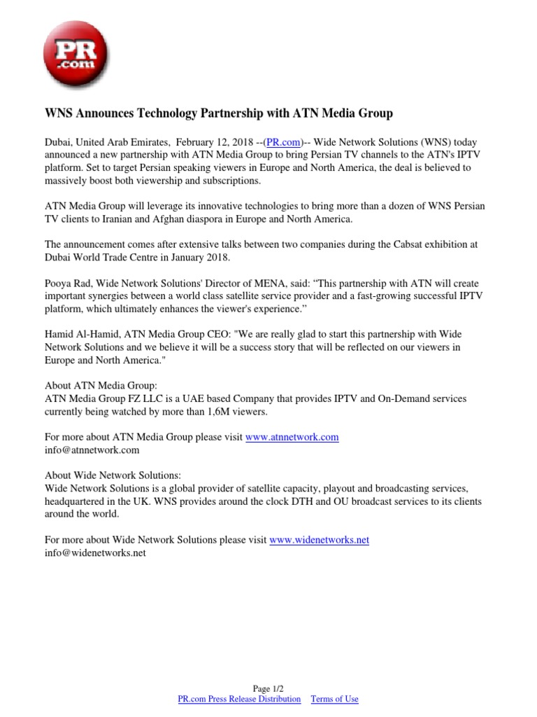 WNS Announces Technology Partnership With ATN Media Group | PDF | Iptv ...