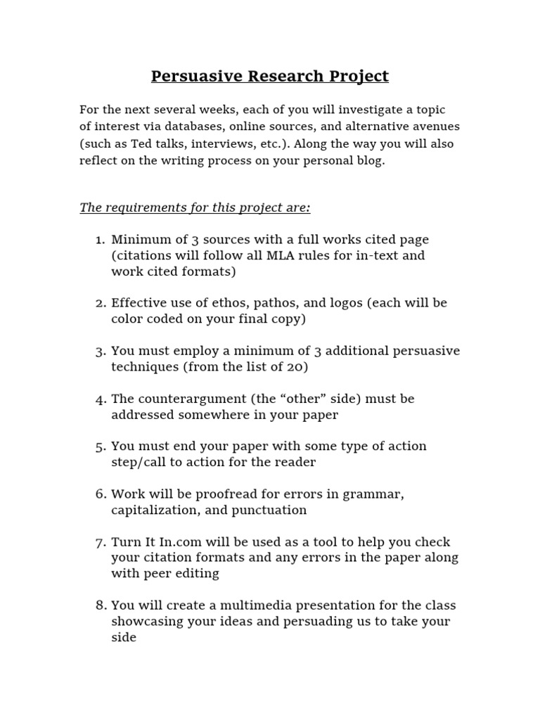 Persuasive Research Project: The Requirements For This Project Are | PDF