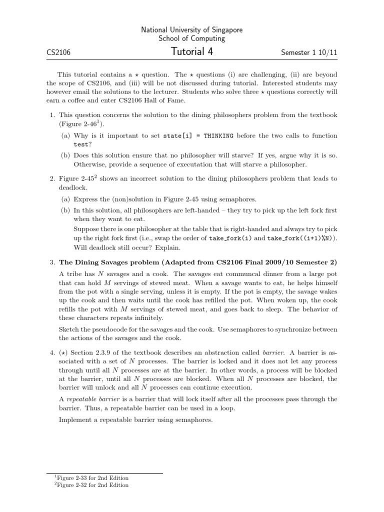Cs2106 Tutorial 4 Pdf Concurrency Computer Science Cognitive Science