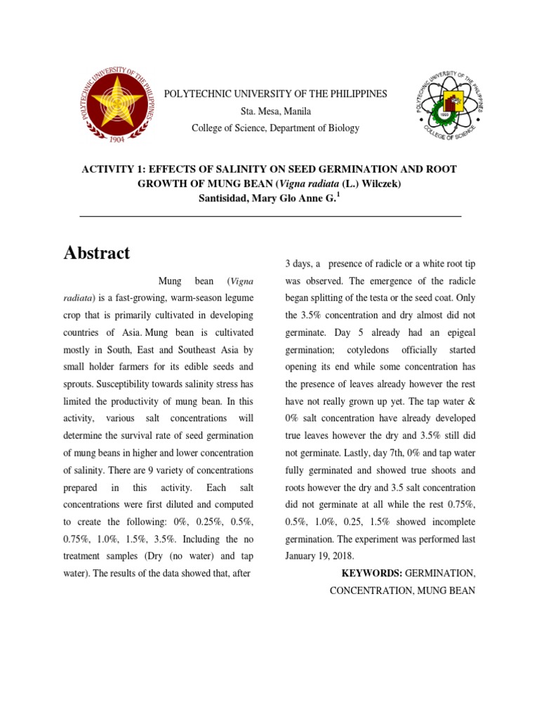 ACTIVITY 1: EFFECTS OF SALINITY ON SEED GERMINATION AND ROOT GROWTH OF ...