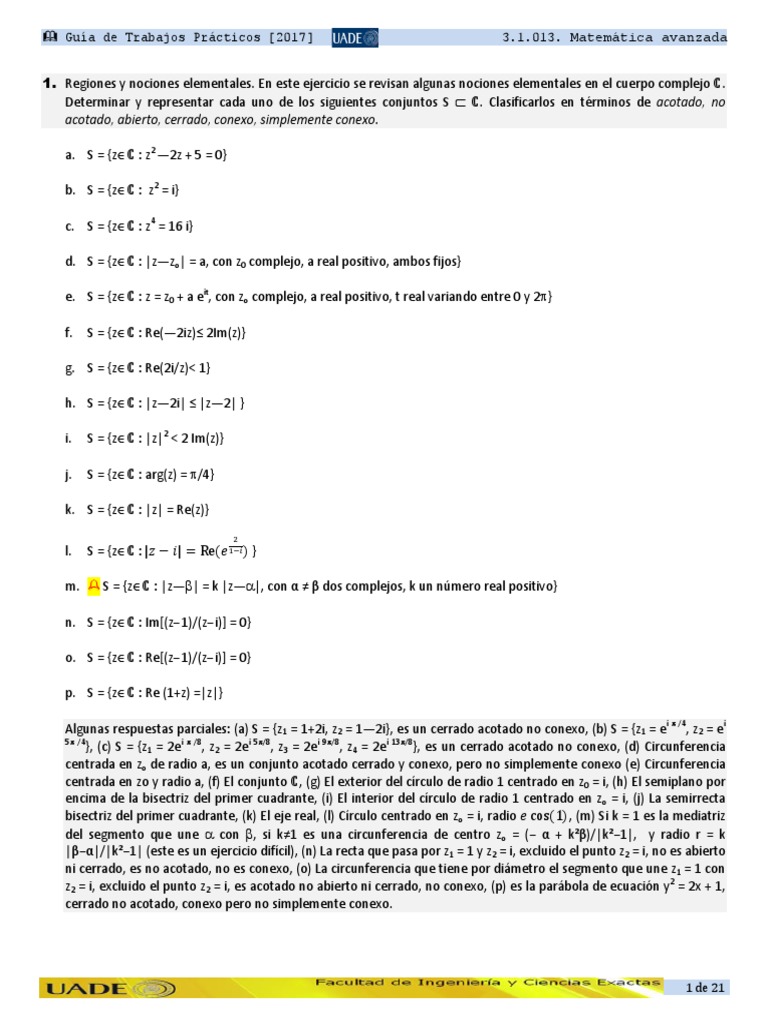 Matematica - Variable Compleja - Guia de Ejercicios | PDF | Número ...