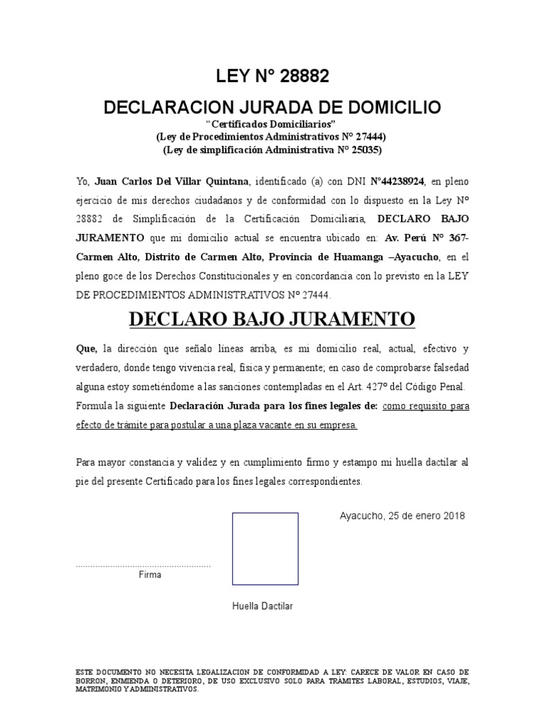 Declaracion Jurada de Domicilio | PDF | Ley Pública | Instituciones sociales