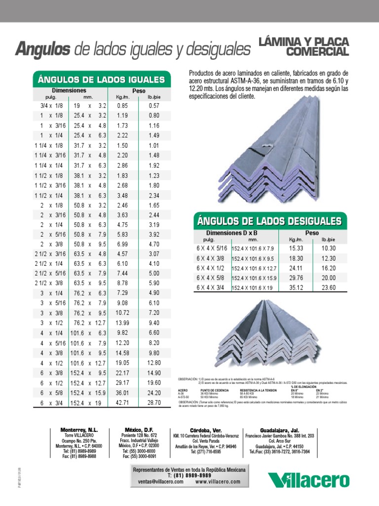 Angulos Villacero PDF | PDF | Materiales de construcción | Hierro