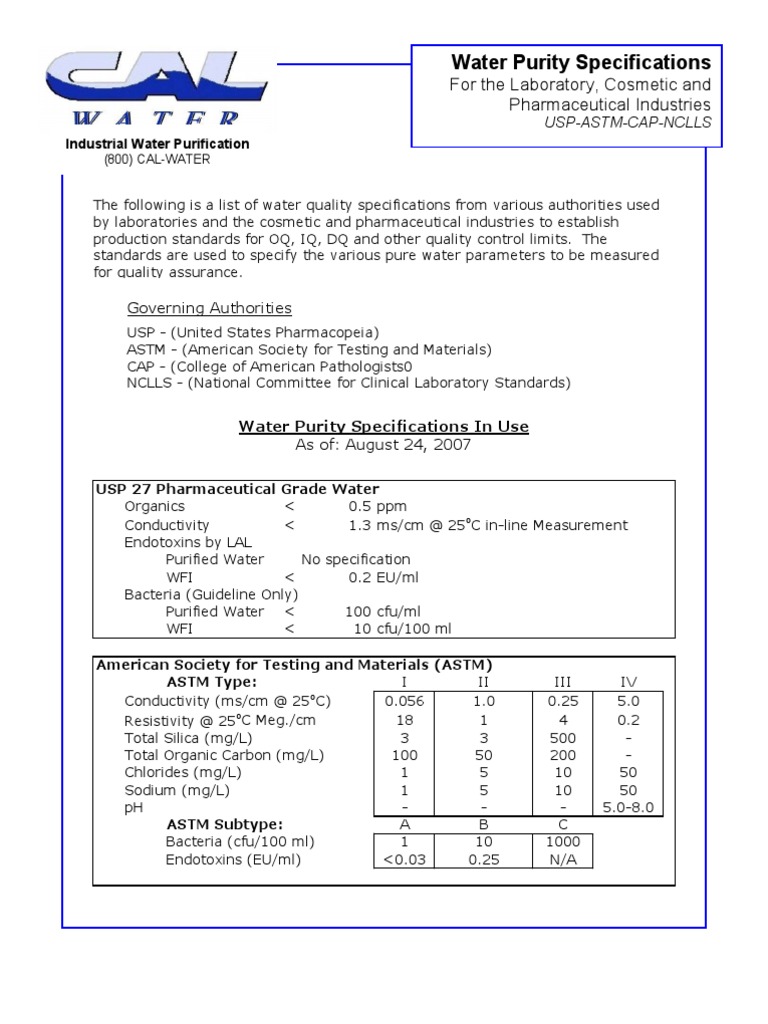 USP ASTM WaterQuality | PDF | Purified Water | Total Organic Carbon