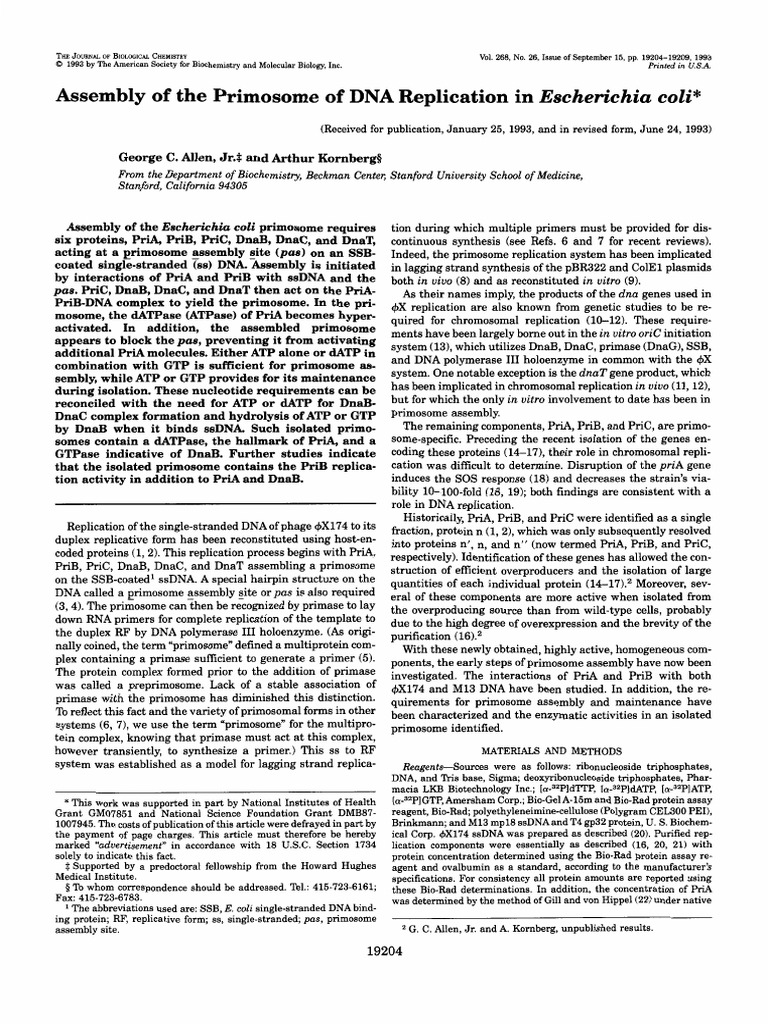 Primosome Assembly in E. coli | PDF | Dna Replication | Dna