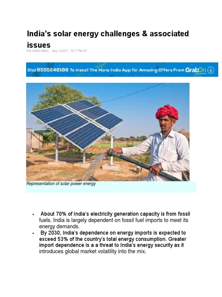 India's Solar Energy Challenges & Associated Issues | PDF | Solar ...