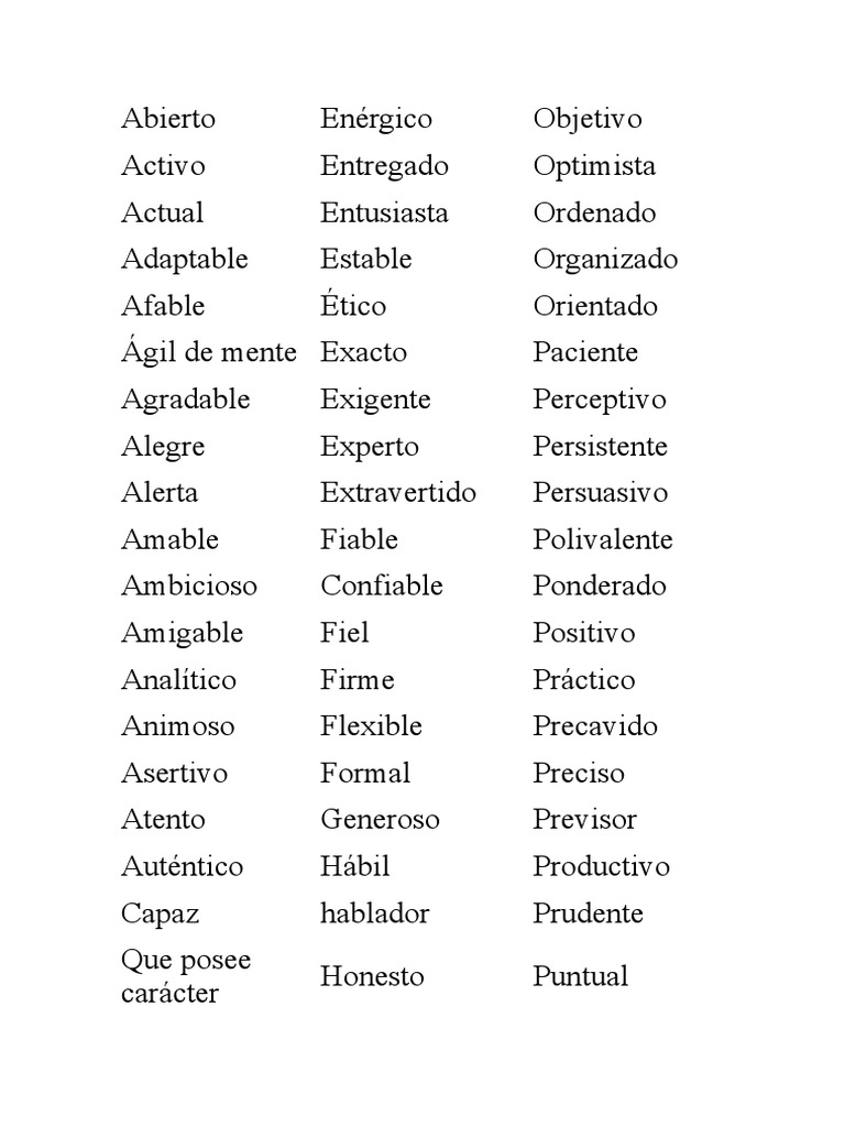 Adjetivos Que Definen La Personalidad | PDF | Conceptos psicologicos ...