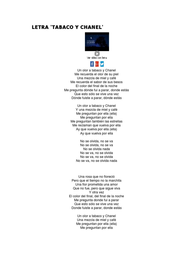 Tabaco y Chanel Letra | PDF
