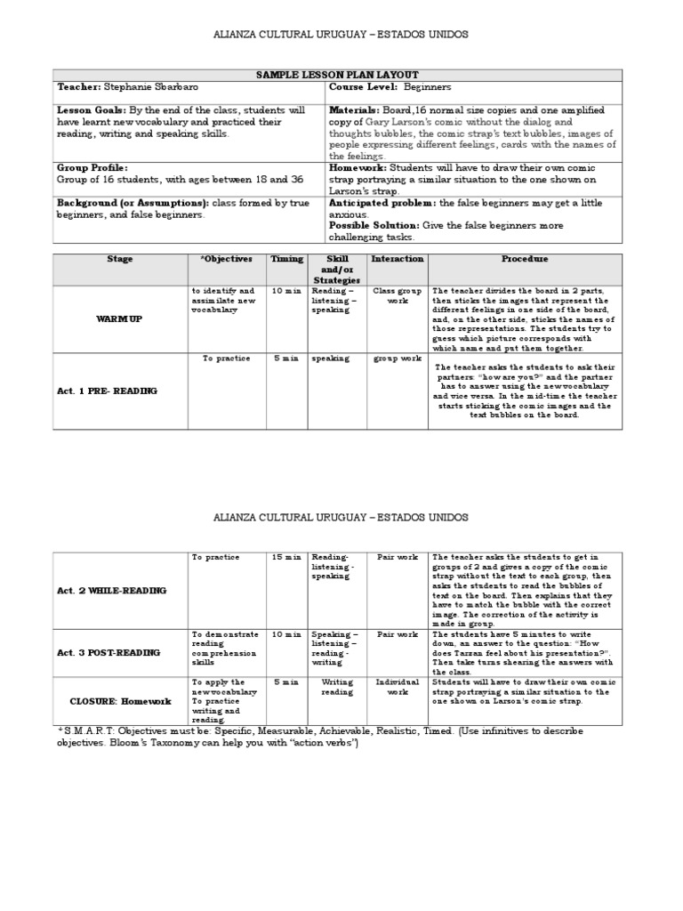 Beginner ESL Lesson Plan: Comics & Feelings | PDF | Lesson Plan ...