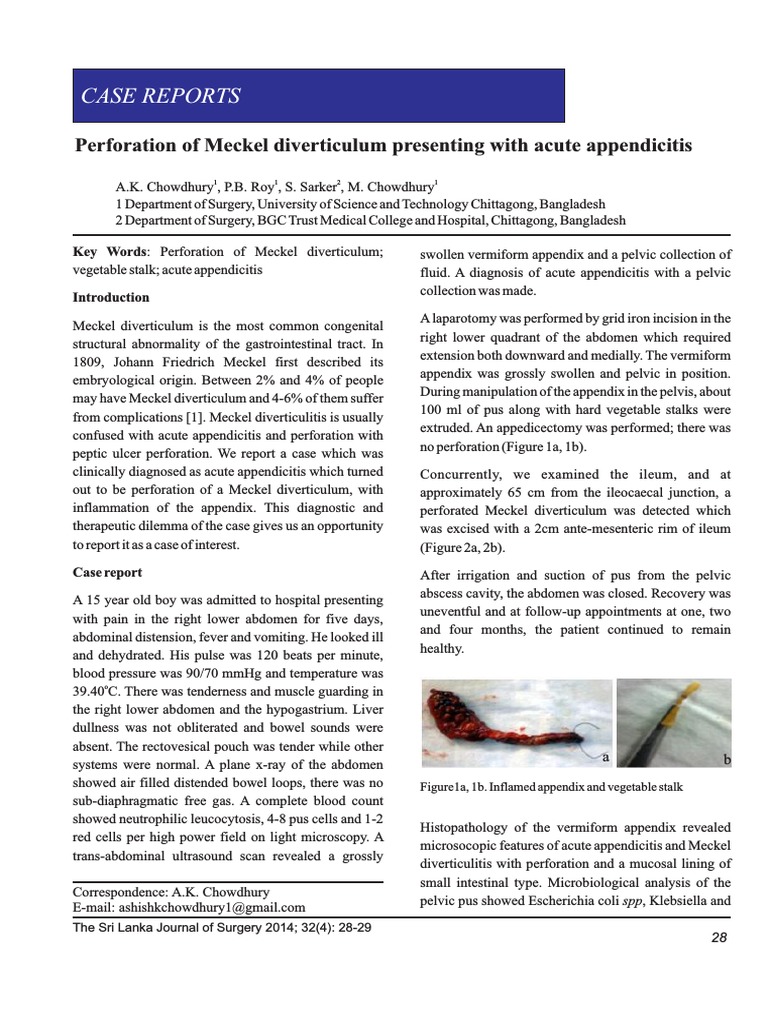 Perforated Meckel Diverticulum Masquerading as Acute Appendicitis (35 ...