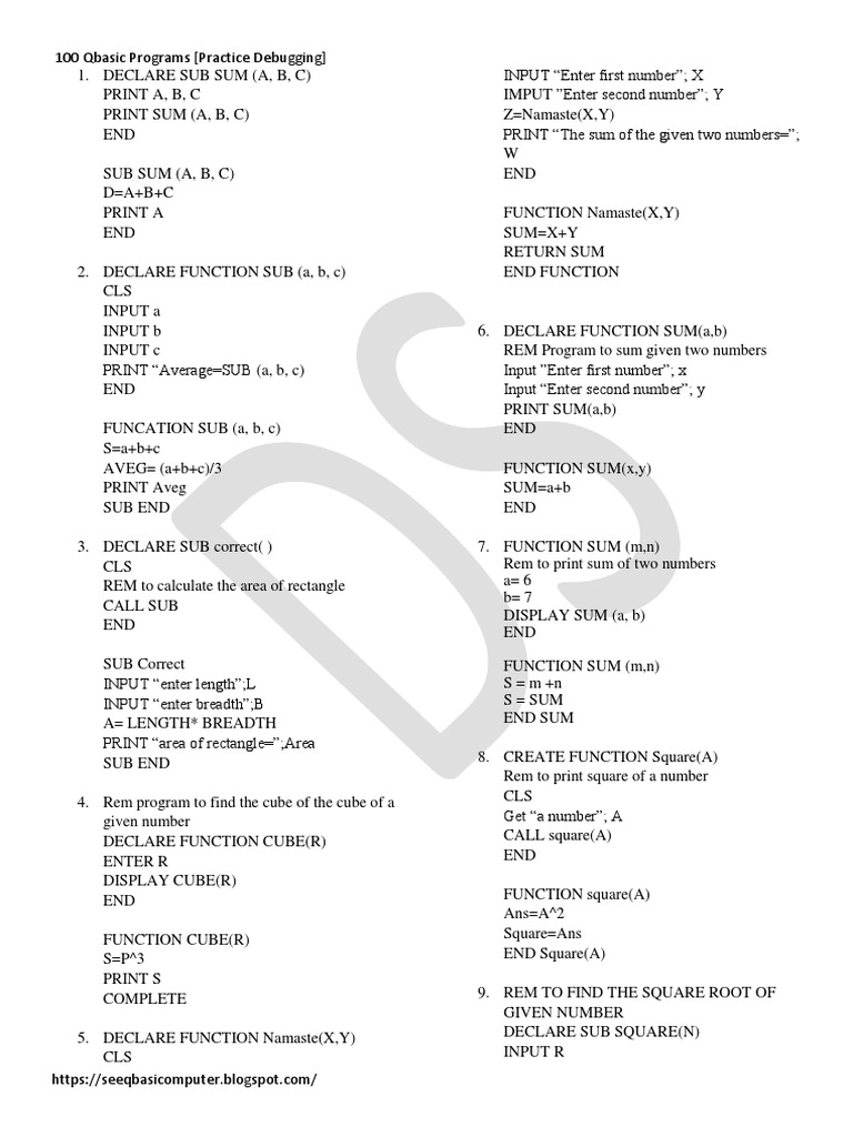 100 Debug Qbasic Programs | PDF | Teaching Mathematics | Computer Programming