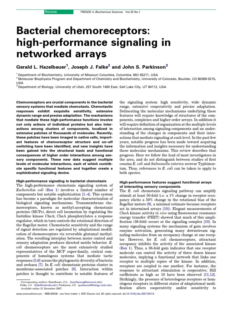 Bacterial Chemoreceptors: High-Performance Signaling in Networked ...