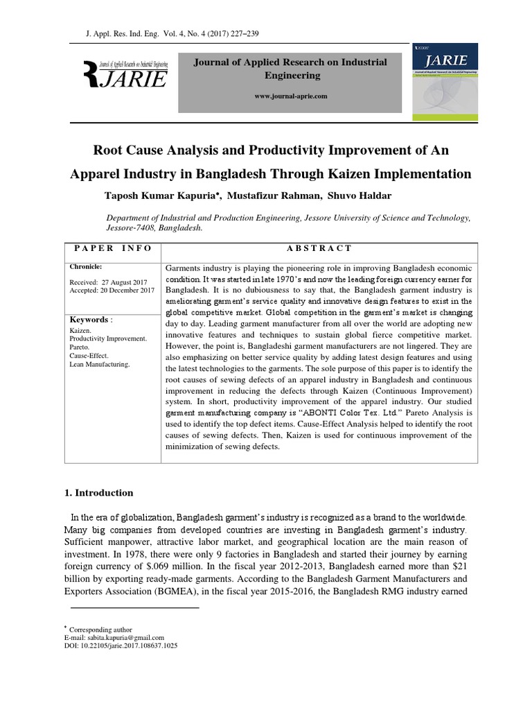 Root Cause Analysis and Productivity Improvement of An Apparel Industry ...
