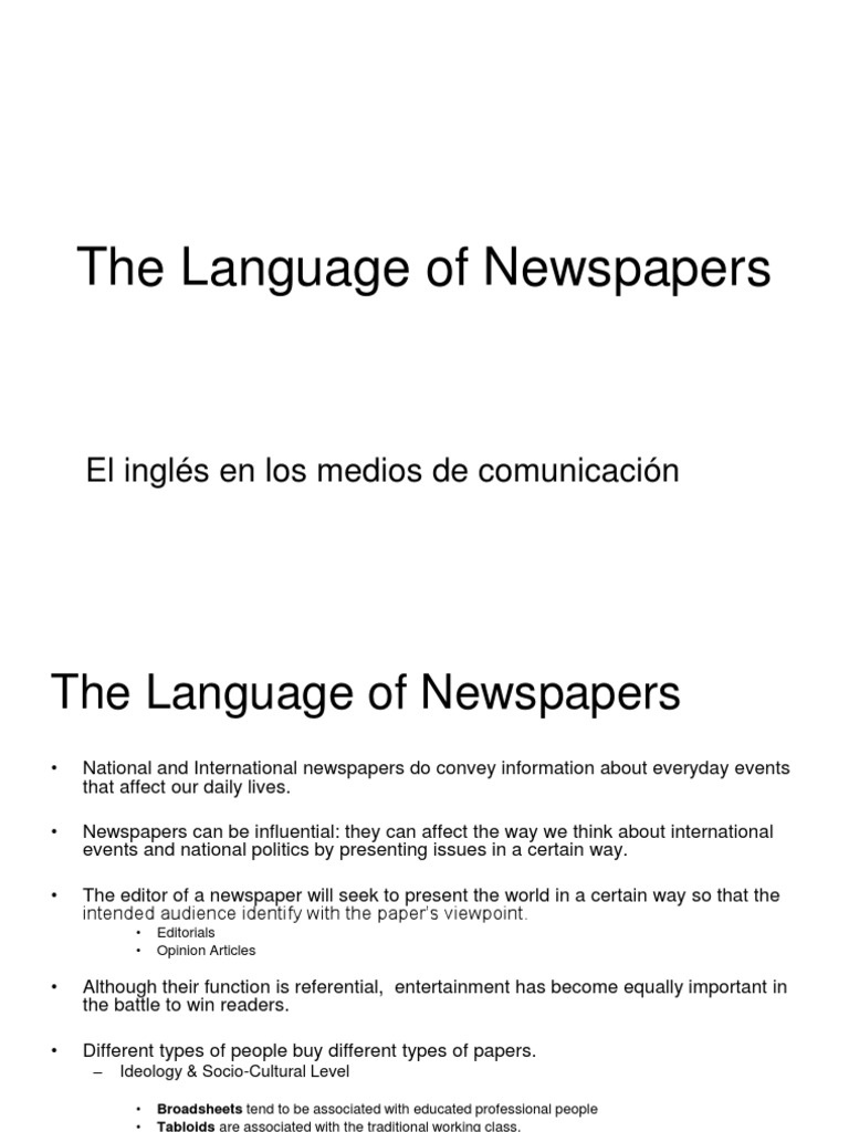 The Language of Newspapers | PDF | Sentence (Linguistics) | Newspapers