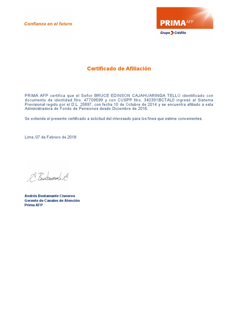 Certificado Prima | PDF