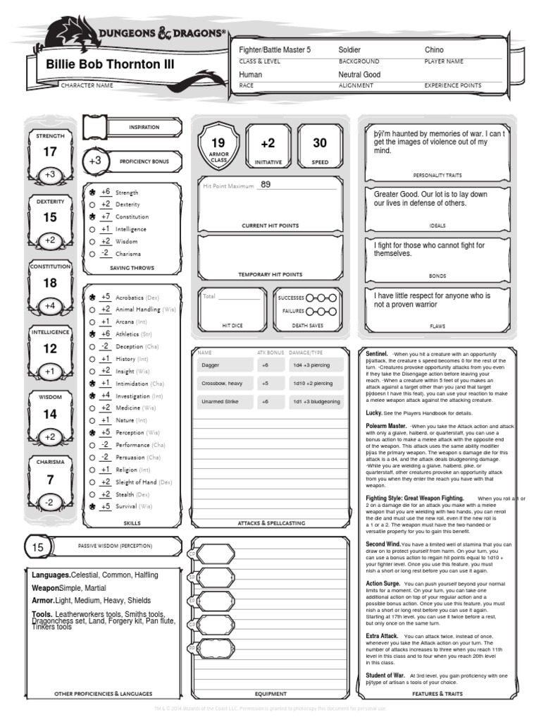 Sample 5e 5lv Fignter | PDF | Role Playing Games | Gaming