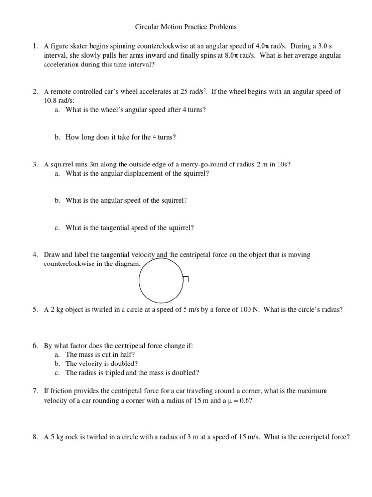 Circular Motion Practice Problems AP Physics 1-14-15 | PDF | Acceleration | Applied And ...