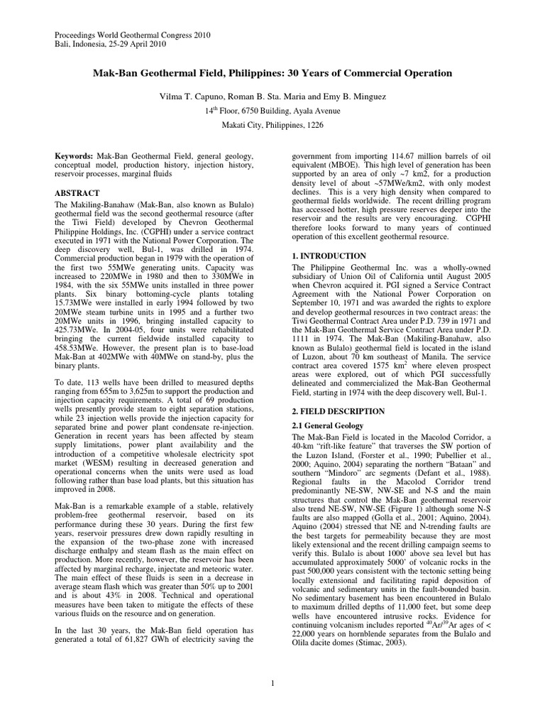 Makban Geothermal Power Plant PDF | PDF | Geothermal Energy | Petroleum ...