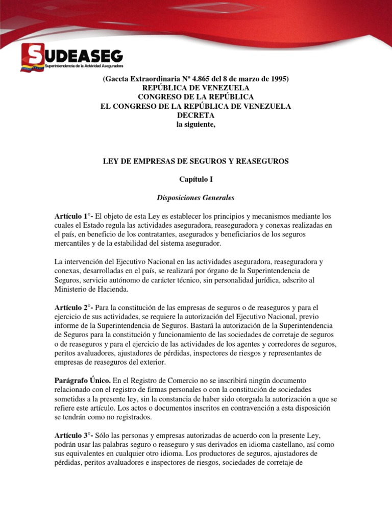 Ley de Empresas de Seguros y Reaseguros | PDF | Seguro | Póliza de seguros