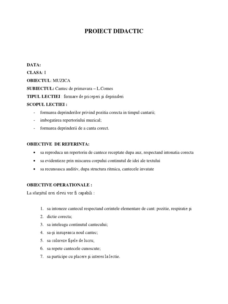 Proiect Didactic Muzica | PDF