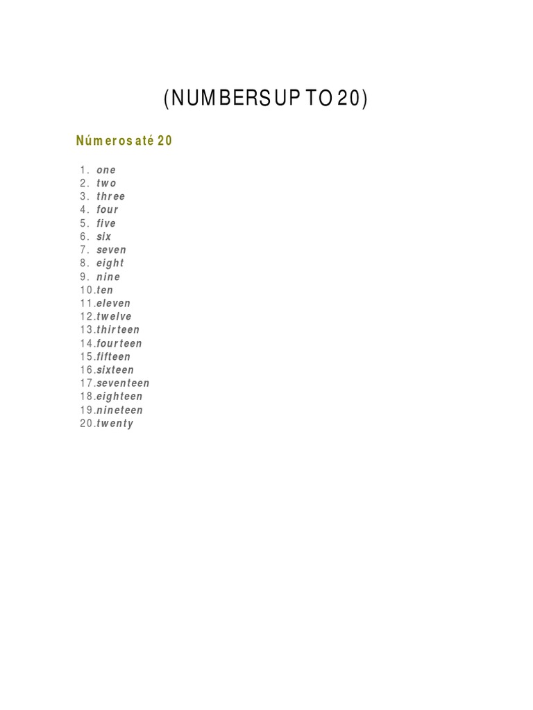 English Numbers 1-20 List | PDF