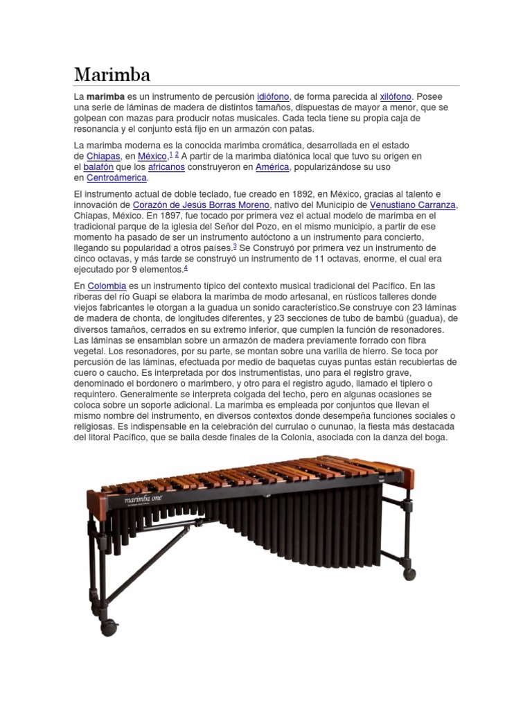 Información sobre la marimba y sus partes | PDF | Instrumentos ...