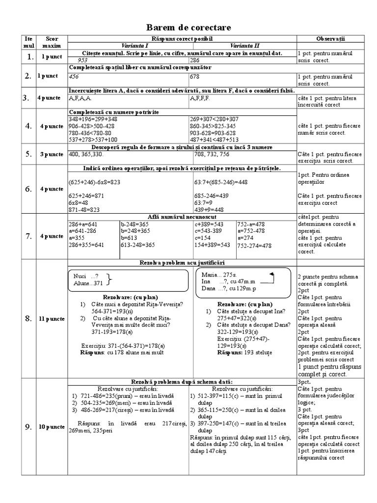 Barem de Corectare | PDF