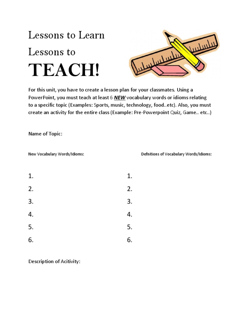 Lessons To Teach | PDF