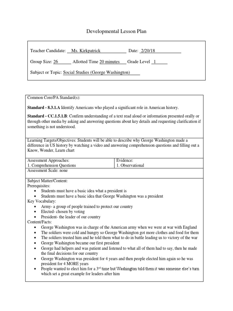 George Washington Lesson | PDF | Reading Comprehension | Educational ...